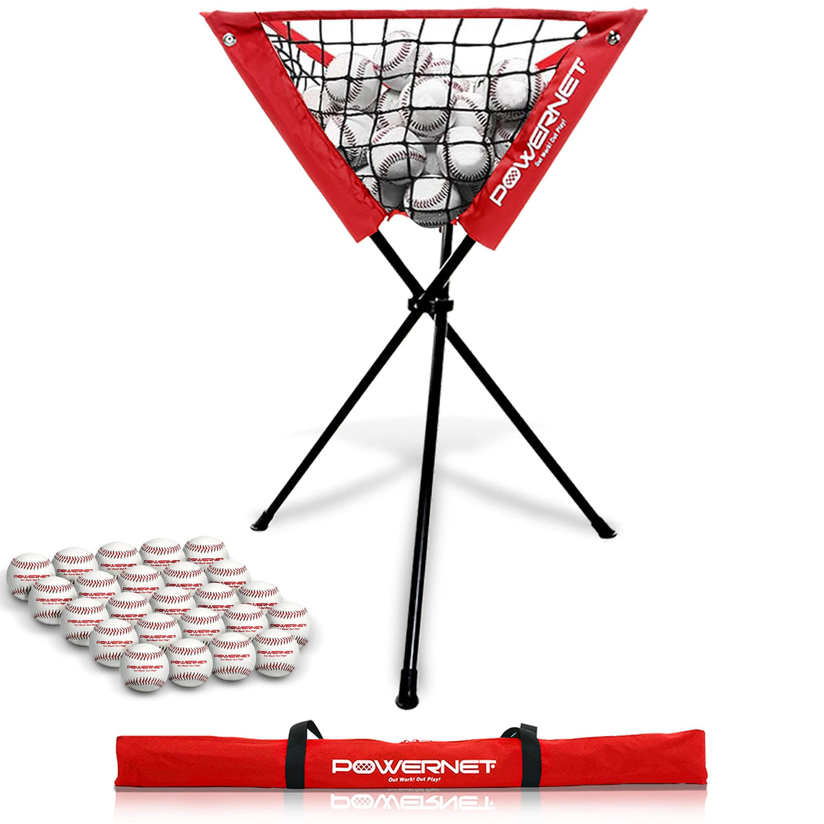 Practice Baseballs (24 PK) and Ball Caddy Bundle – PowerNet by TrainingNets